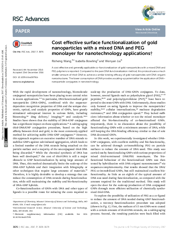 (PDF) Cost effective surface functionalization of gold nanoparticles ...