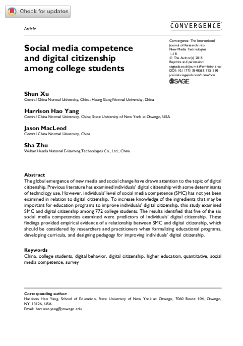 (PDF) Social media competence and digital citizenship among college ...