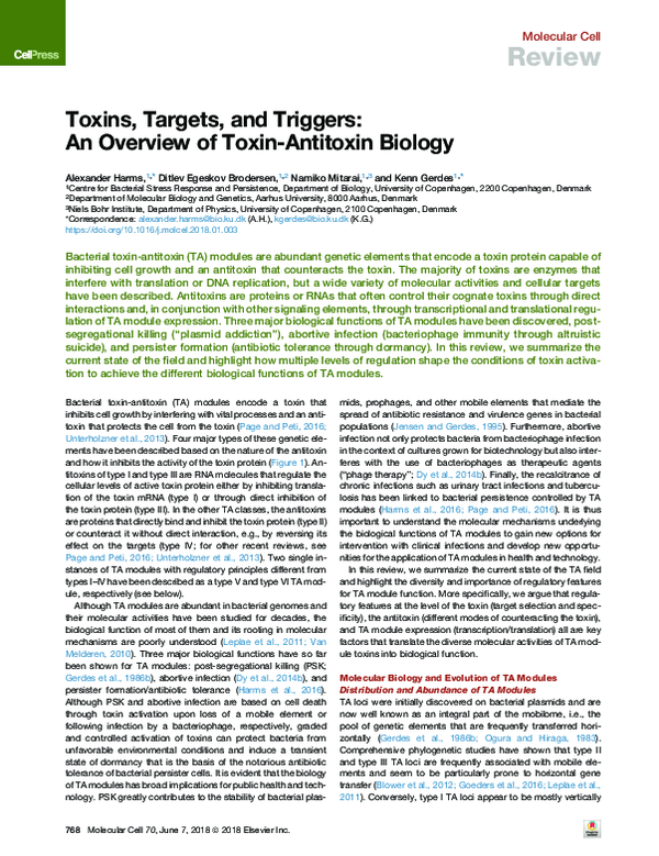 Pdf Toxins Targets And Triggers An Overview Of Toxin Antitoxin Biology