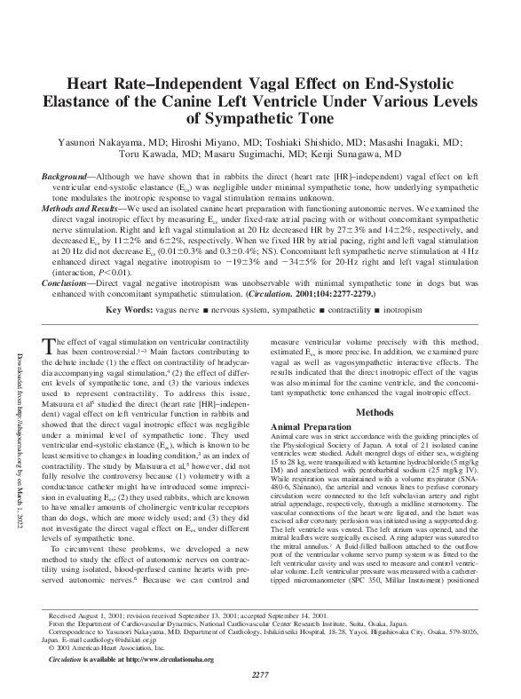 (PDF) Heart Rate–Independent Vagal Effect on End-Systolic Elastance of ...
