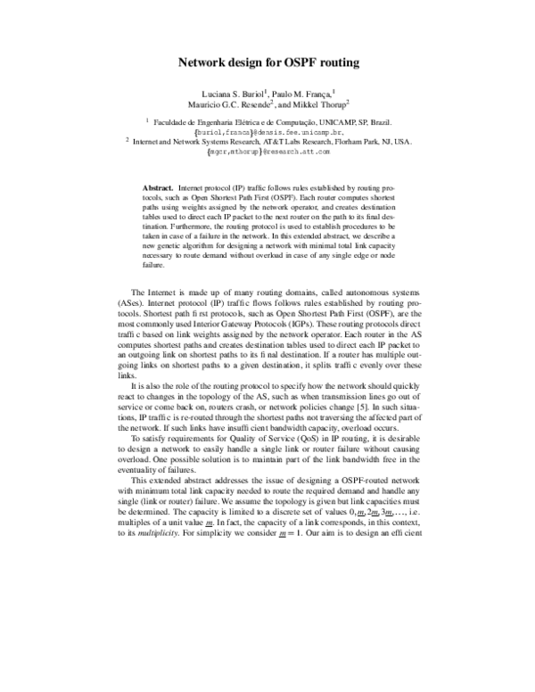 (PDF) Genetic Algorithm for OSPF Network Design