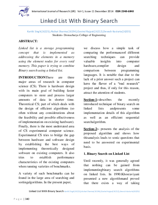 (PDF) Linked List With Binary Search (PDF) Linked List With Binary Search