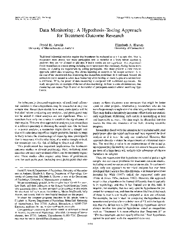 Pdf Data Monitoring A Hypothesis Testing Approach For Treatment