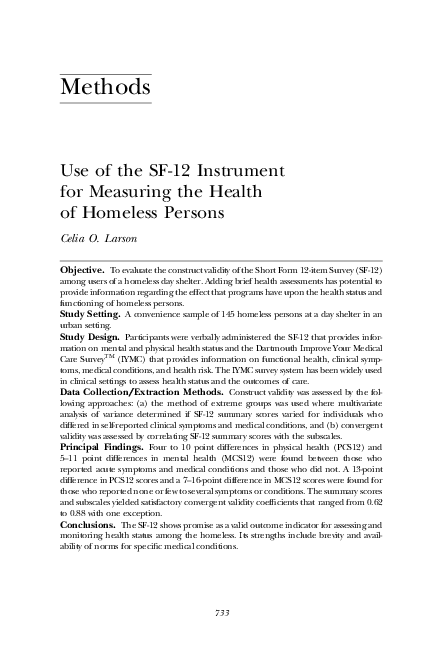 (PDF) Use of the SF‐12 Instrument for Measuring the Health of Homeless ...