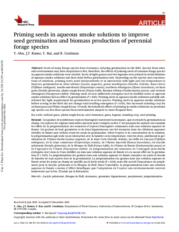 (PDF) Priming seeds in aqueous smoke solutions to improve seed ...
