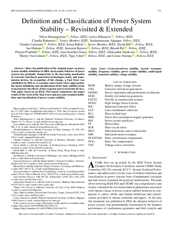 (PDF) Definition and Classification of Power System Stability ...