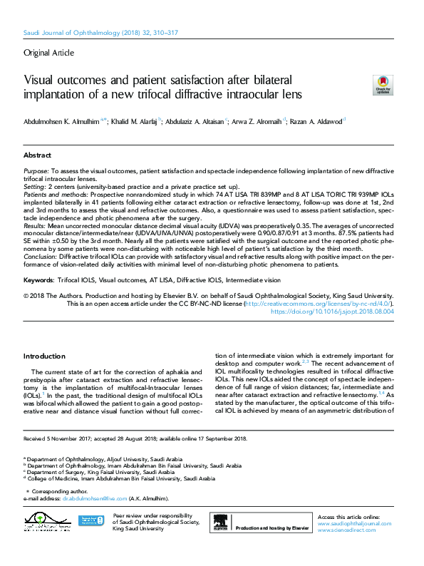 (PDF) Visual outcomes and patient satisfaction after cataract surgery ...