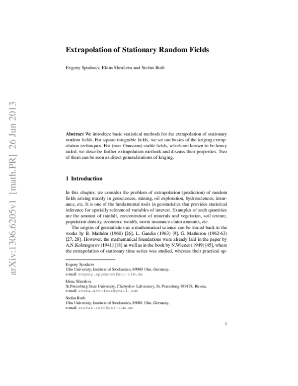 (PDF) Extrapolation of Stationary Random Fields