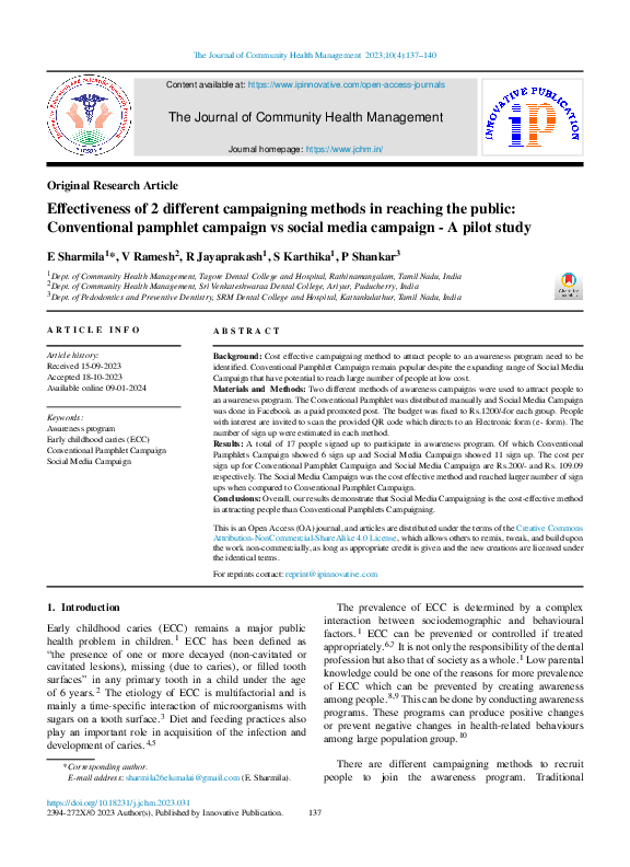 (PDF) Effectiveness of 2 different campaigning methods in reaching the ...