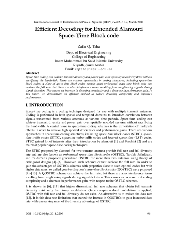 (PDF) Efficient Decoding for Extended Alamouti Space-Time Block code