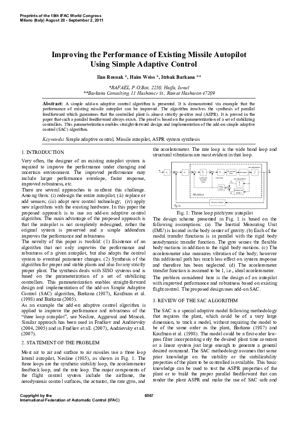 (PDF) Improving the Performance of Existing Missile Autopilot Using ...