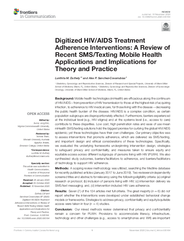 (PDF) Digitized HIV/AIDS Treatment Adherence Interventions: A Review of ...