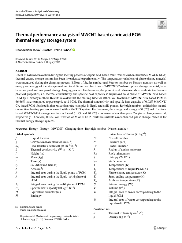 (PDF) Thermal performance analysis of MWCNT-based capric acid PCM ...