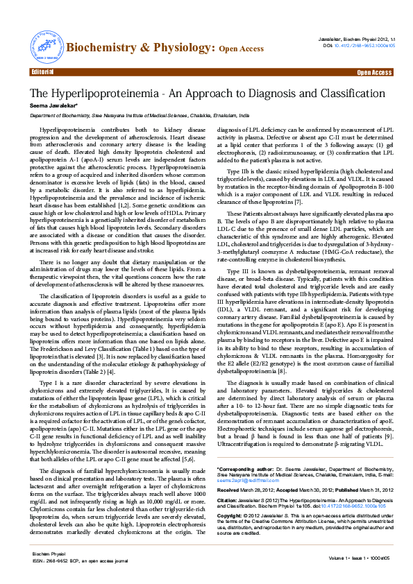 (PDF) The Hyperlipoproteinemia - An Approach to Diagnosis and ...