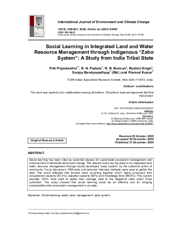 (PDF) Social Learning in Integrated Land and Water Resource Management ...