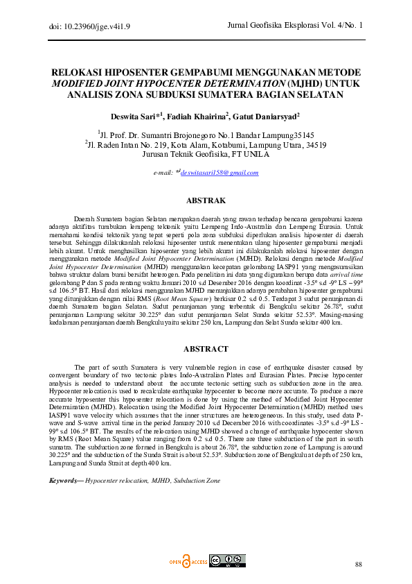 (PDF) Relokasi Hiposenter Gempabumi Menggunakan Metode Modified Joint ...