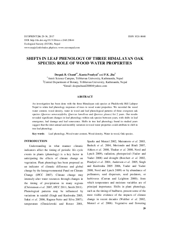 (PDF) Shifts in Leaf Phenology of Three Himalayan Oak Species: Role of ...