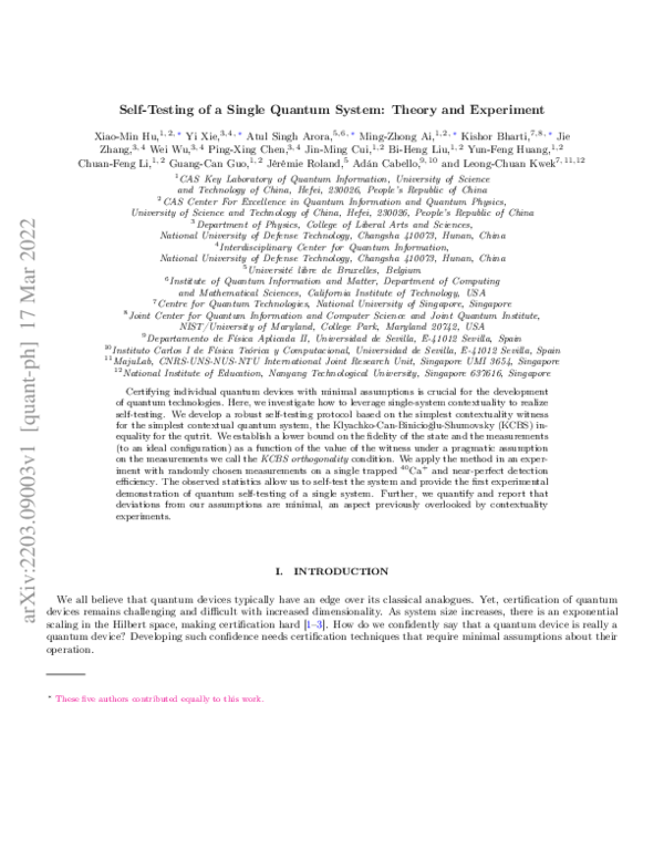 (PDF) Self-Testing of a Single Quantum System: Theory and Experiment