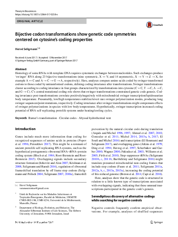 (PDF) Bijective codon transformations show genetic code symmetries ...