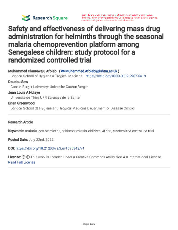 (PDF) Safety and effectiveness of delivering mass drug administration ...