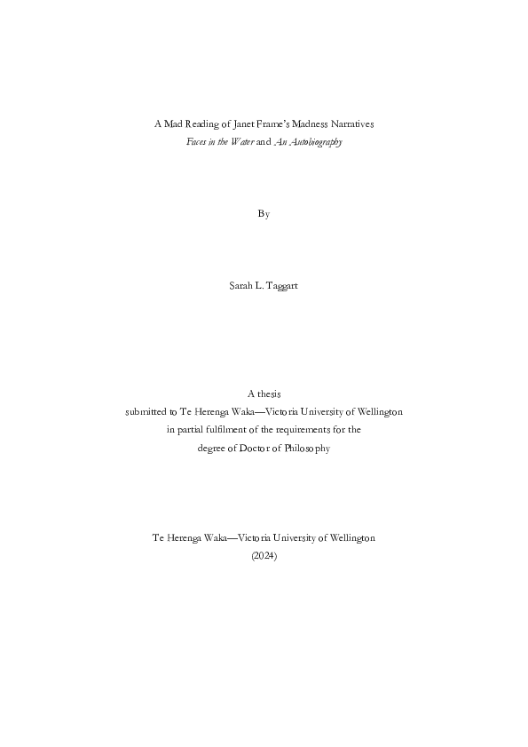 (PDF) A Mad Reading of Janet Frame’s Madness Narratives Faces in the ...