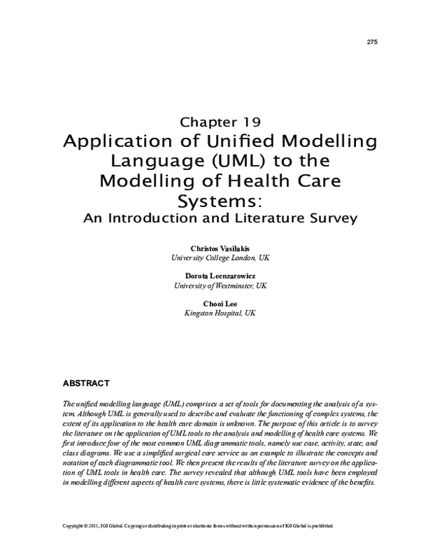 (PDF) Application of Unified Modelling Language (UML) to the Modelling ...
