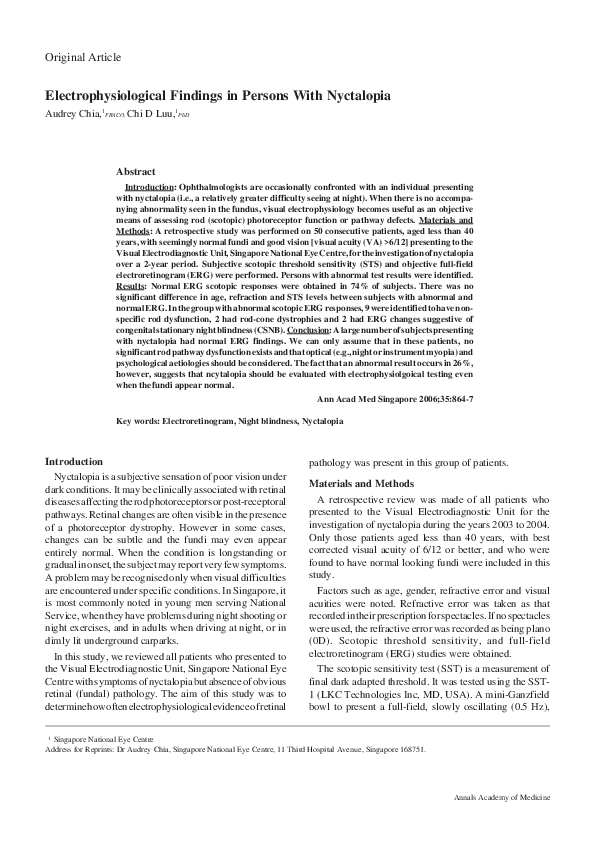 (PDF) Electrophysiological Findings in Persons With Nyctalopia