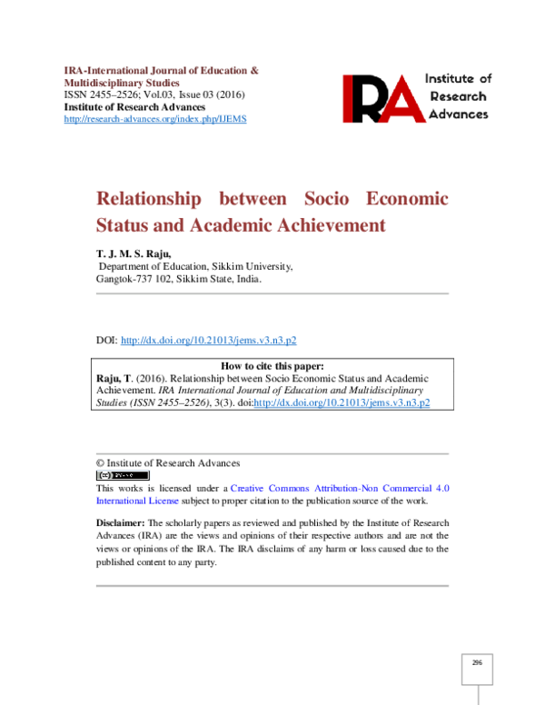 (PDF) Relationship between Socio Economic Status and Academic Achievement