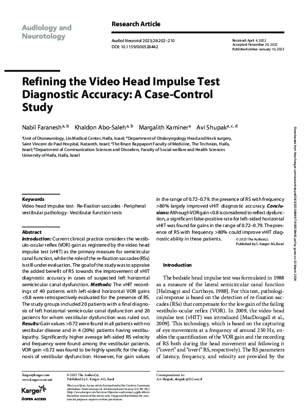 (PDF) Refining the Video Head Impulse Test Diagnostic Accuracy: A Case ...