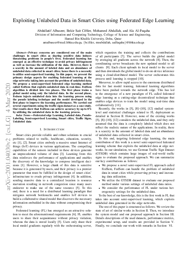 Pdf Exploiting Unlabeled Data In Smart Cities Using Federated Edge Learning
