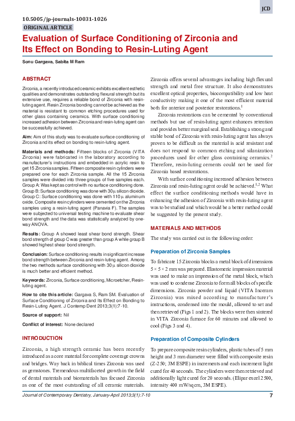(PDF) Evaluation of Surface Conditioning of Zirconia and its Effect on ...