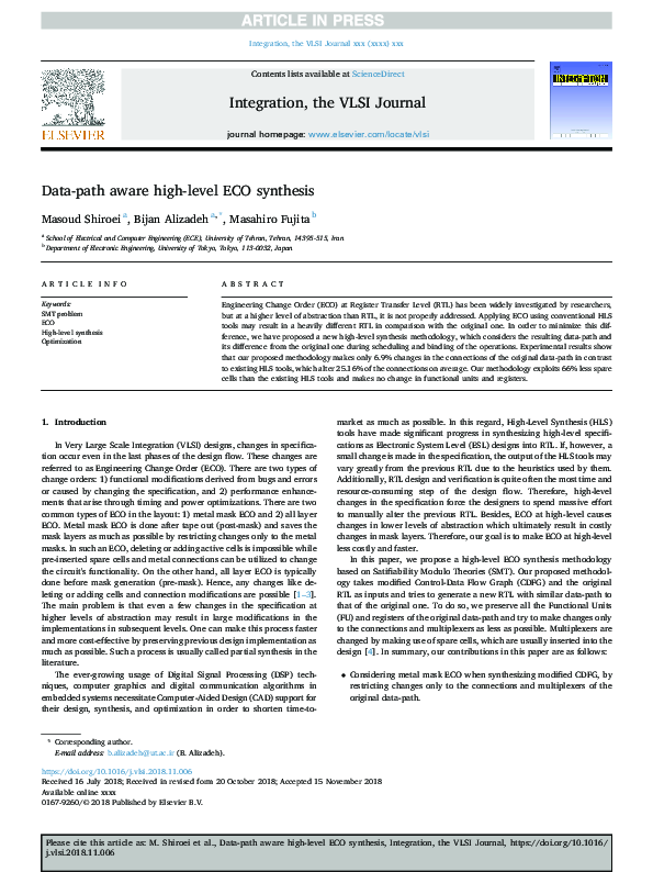 (PDF) Data-path aware high-level ECO synthesis (PDF) Data-path aware high-level ECO synthesis