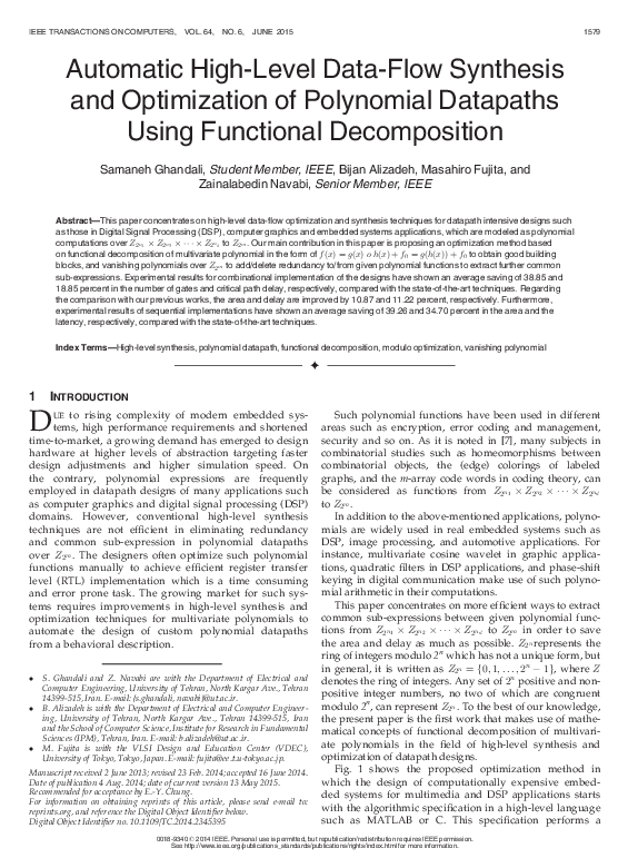 (PDF) Automatic High-level Data-flow Synthesis and Optimization of Polynomial Datapaths Using ...