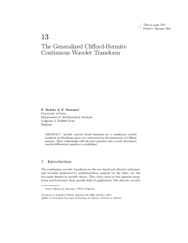 (PDF) The generalized clifford-hermite continuous wavelet transform