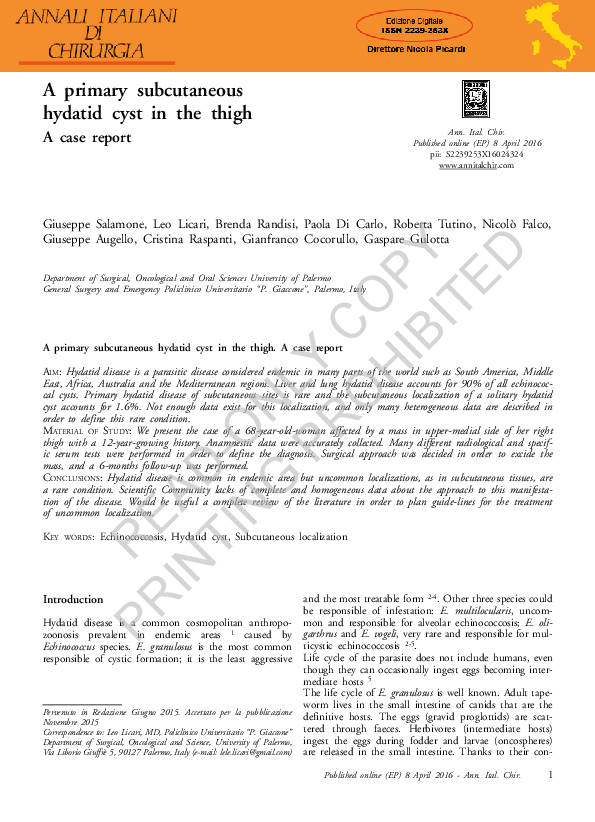 (PDF) A primary subcutaneous hydatid cyst in the thigh A case report