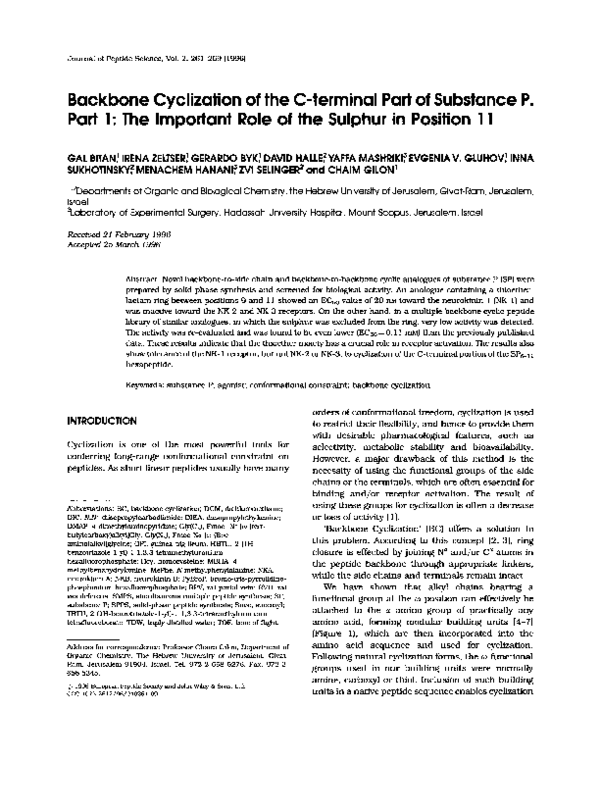 (PDF) Backbone Cyclization of the C‐terminal Part of Substance P. Part ...
