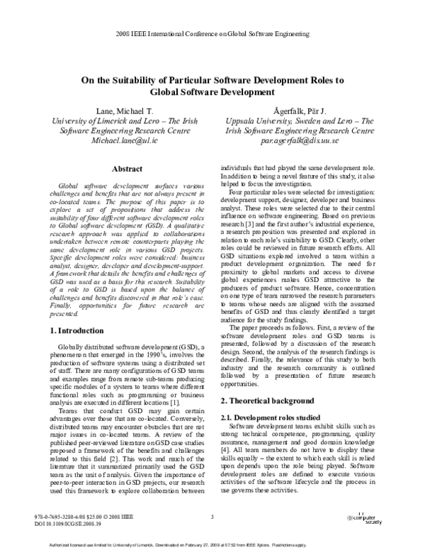 (PDF) On the Suitability of Particular Software Development Roles to Global Software Development ...