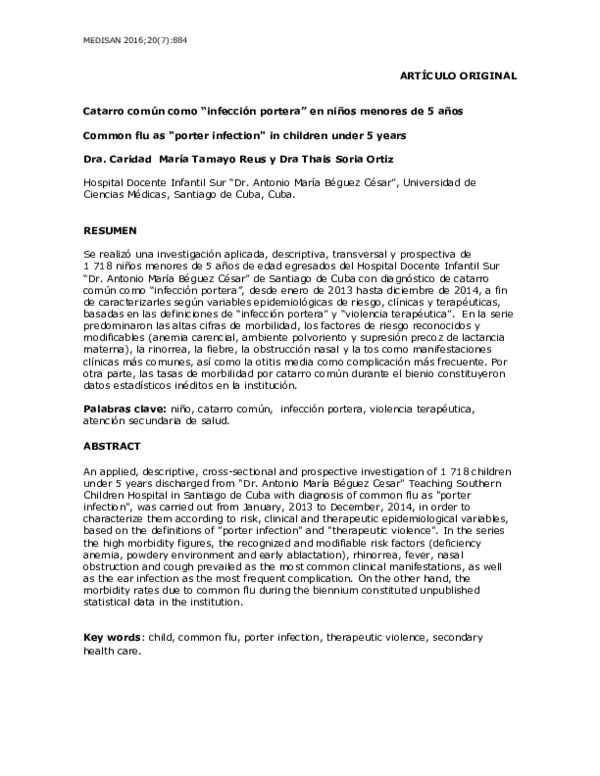(PDF) Catarro común como "infección portera" en niños menores de 5 años ...