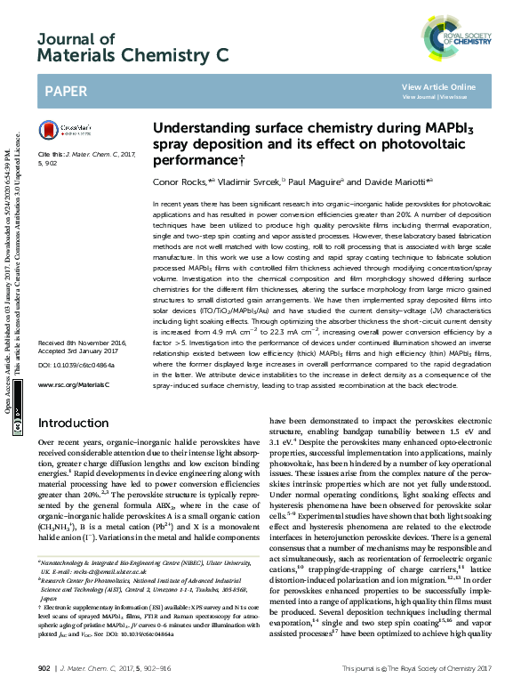 (PDF) Understanding surface chemistry during MAPbI 3 spray deposition and its effect on ...