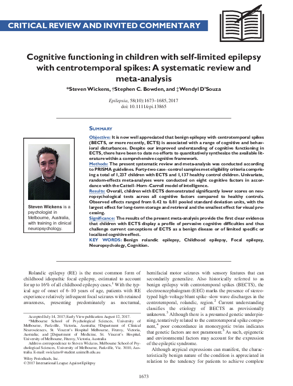 (PDF) Cognitive functioning in children with self‐limited epilepsy with ...