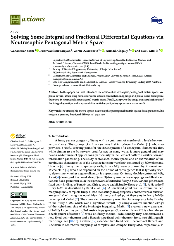 (PDF) Solving Some Integral and Fractional Differential Equations via Neutrosophic Pentagonal ...