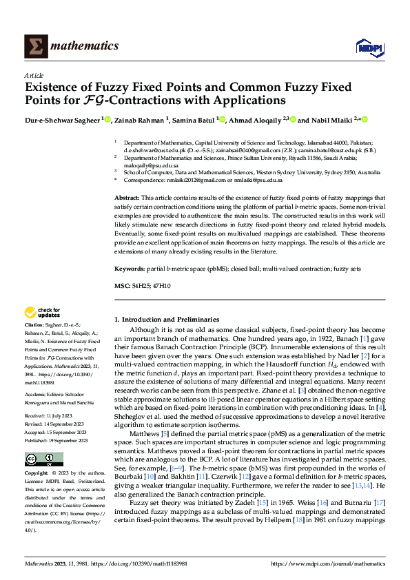 (PDF) Existence of Fuzzy Fixed Points and Common Fuzzy Fixed Points for ...