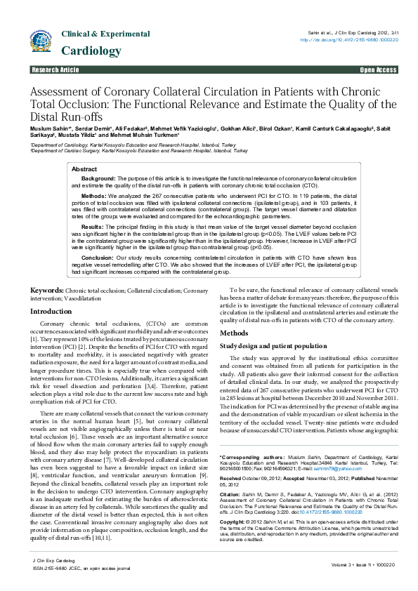 (PDF) Assessment of Coronary Collateral Circulation in Patients with ...