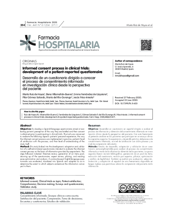 (PDF) Informed consent process in clinical trials: development of a patient-reported questionnaire