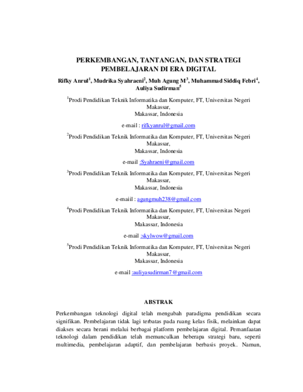 (PDF) PERKEMBANGAN, TANTANGAN, DAN STRATEGI PEMBELAJARAN DI ERA DIGITAL