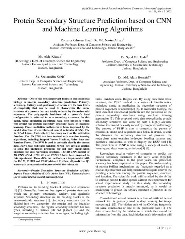 (PDF) Protein Secondary Structure Prediction based on CNN and Machine Learning Algorithms