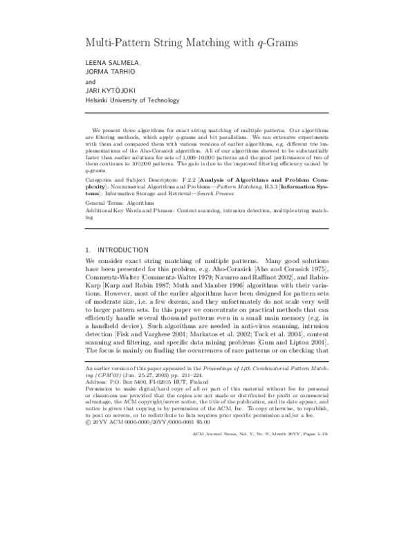 (PDF) Multipattern string matching with q -grams