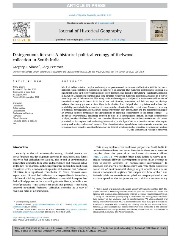 (PDF) Disingenuous forests: A historical political ecology of fuelwood ...