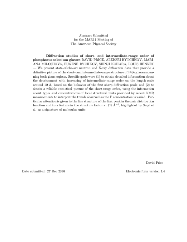 (PDF) Diffraction studies of short- and intermediate-range order of ...