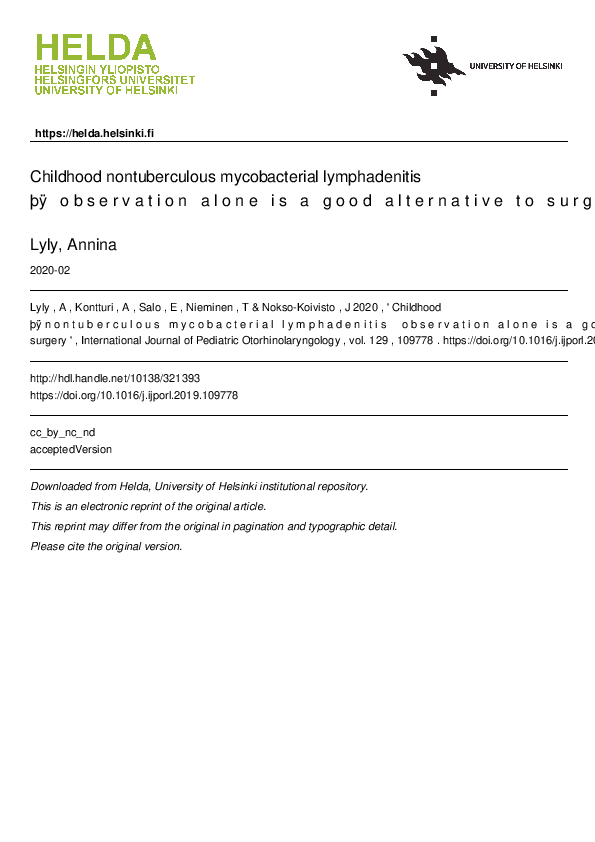 (PDF) Childhood nontuberculous mycobacterial lymphadenitis-observation ...